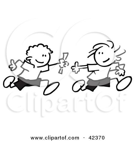 42370-Clipart-Illustration-Of-Black-And-White-Stick-Boys-Running-A ...