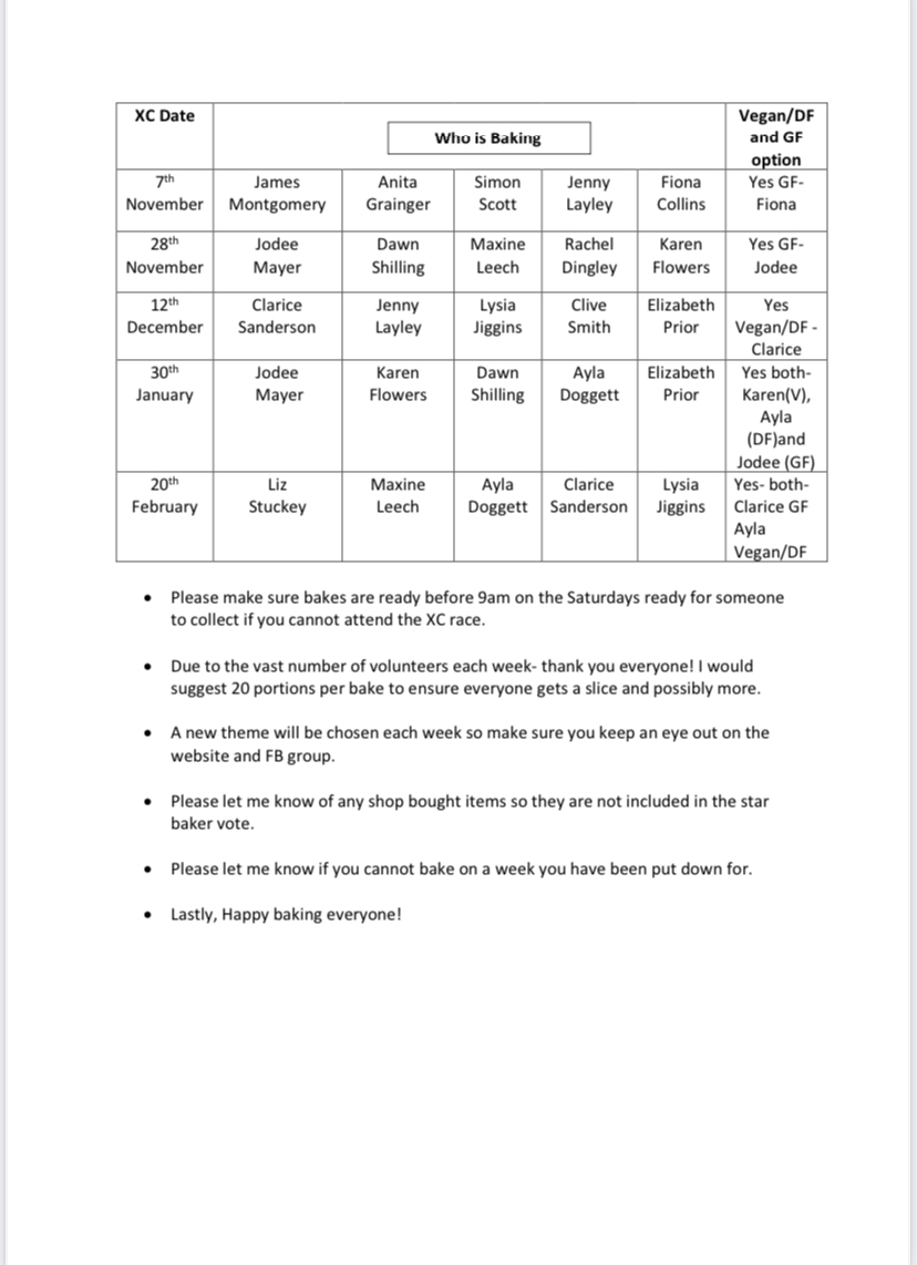 XC Bake off cake rota - Witham Running Club